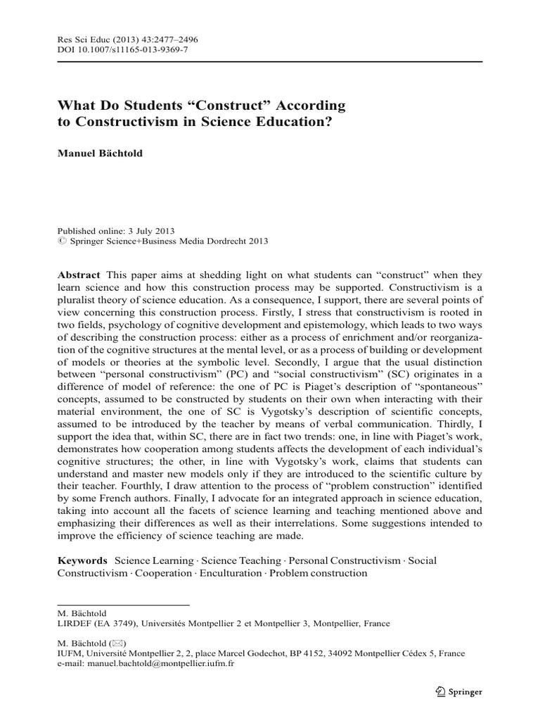 Bächtold What Do Students "Construct" According To Constructivism in ...