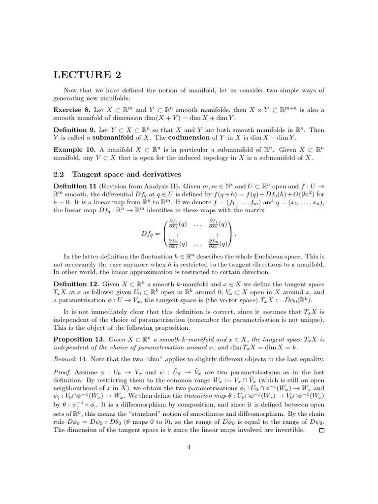 Lecture 2 | PDF | Manifold | Differentiable Manifold