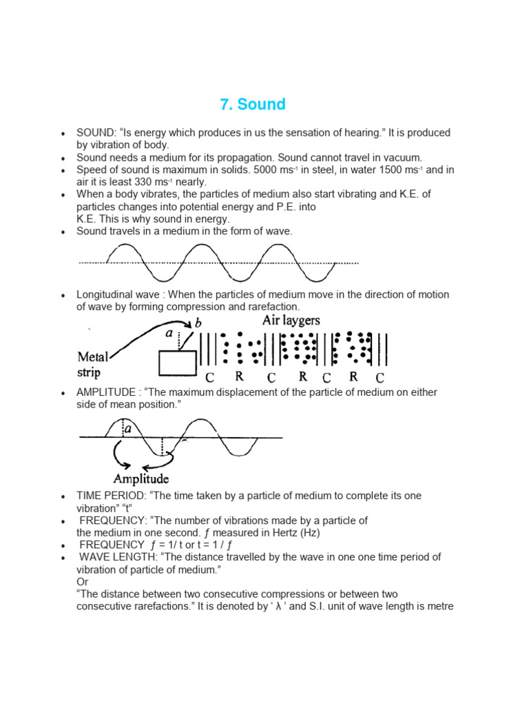 ICSE-Class 9 - Selina Concise Physics Solutions Class 8 Chapter 7 Sound | PDF | Sound | Waves