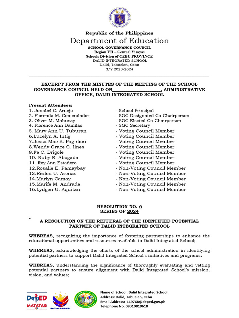 1 SGC-FI6C-RESOLUTION-ON-THE-REFFERAL-OF-THE-IDENTIFIED-POTENTIAL-PARTNER Dalid | PDF | Governance