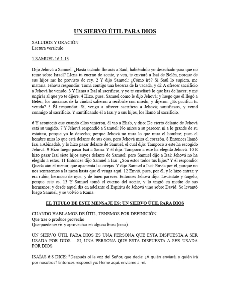 Un Siervo Útil Para Dios | PDF | David | Goliat