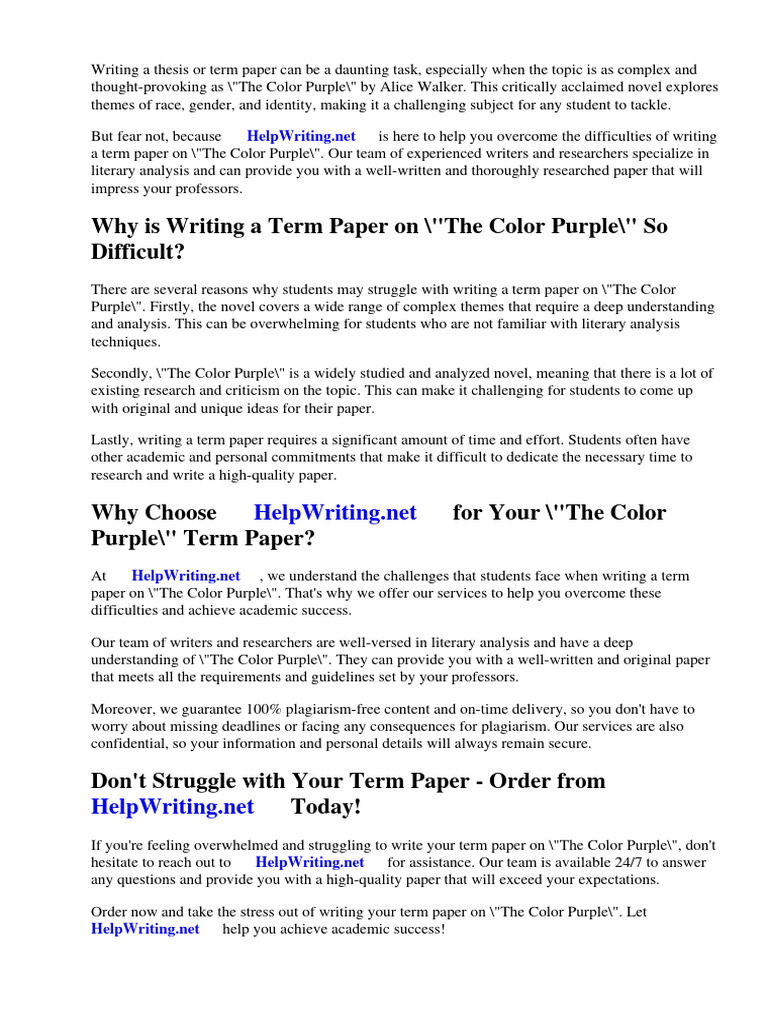 Term Paper Color Purple | PDF | Career & Growth | Language Arts ...
