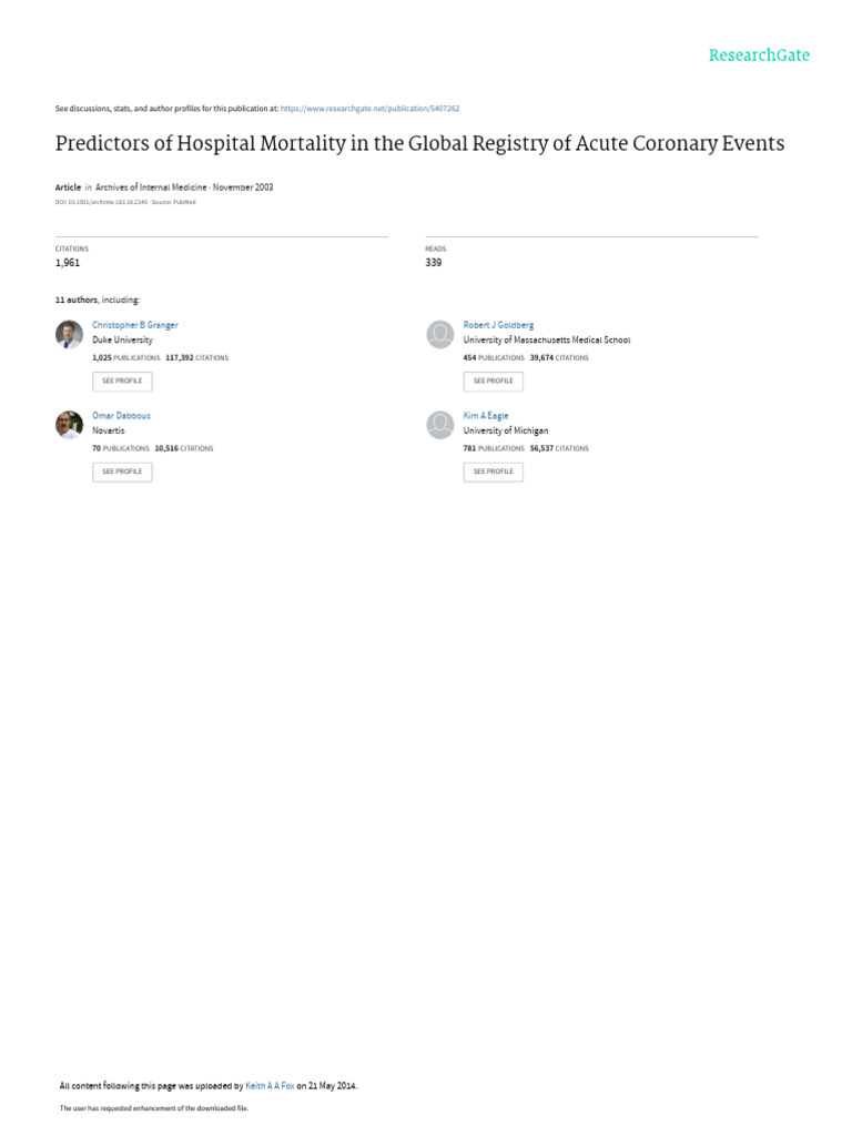 Granger GRACE Risk Model Archives | PDF | Coronary Artery Bypass ...