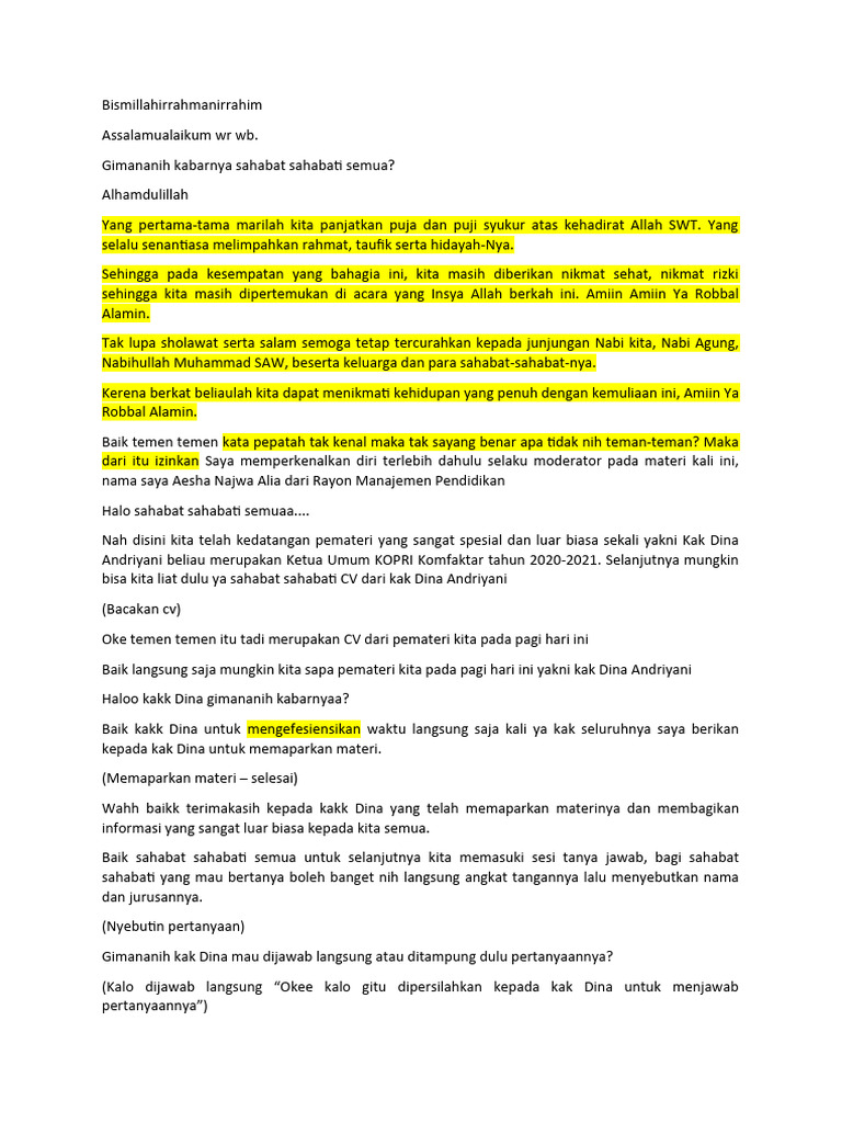 Contoh Teks Moderator | PDF | Karier & Perkembangan