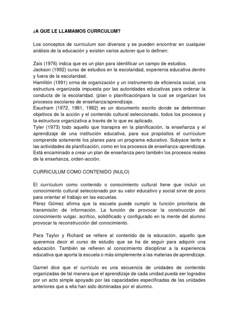 Definición y Funciones del Currículum | PDF | Plan de estudios | Enseñando