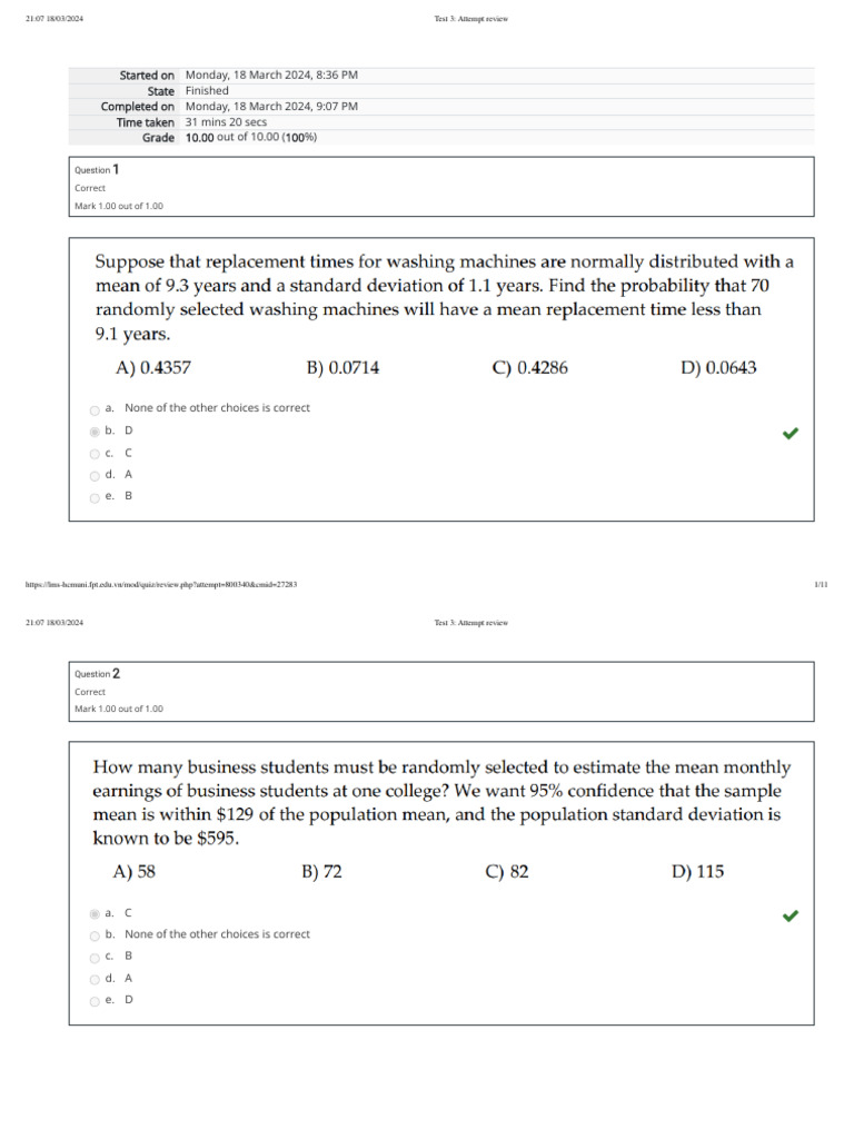 Test 3 - Attempt Review | PDF | Sample Size Determination | Statistics