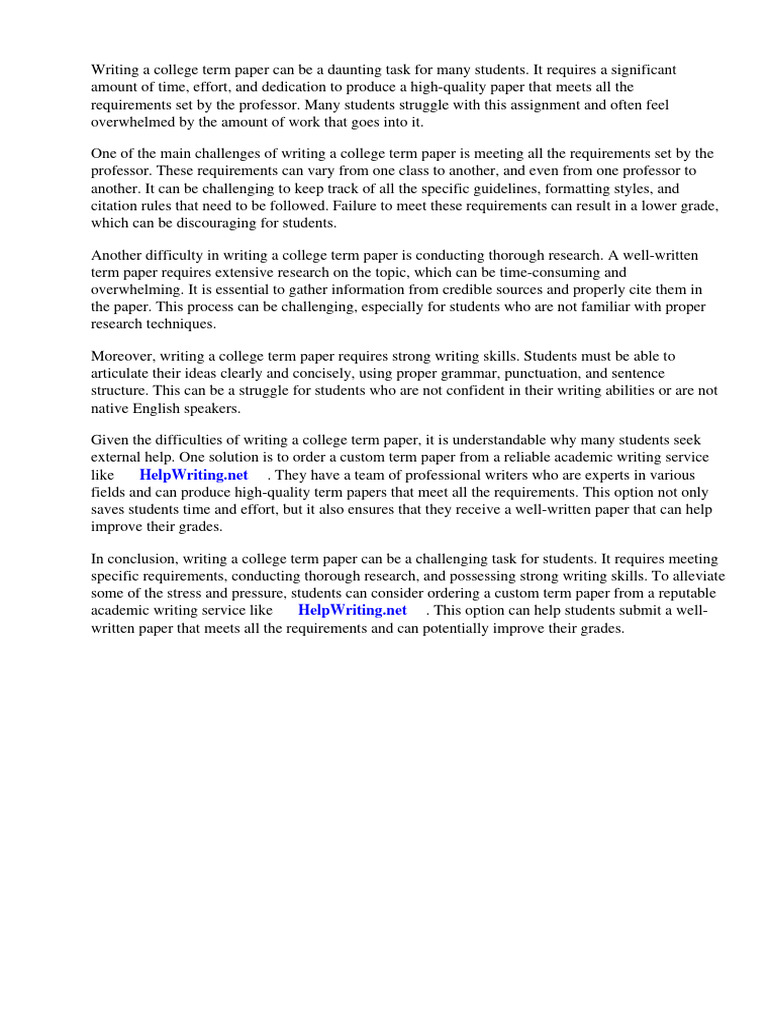 College Term Paper Requirements | PDF | Academic Publishing | Apa Style