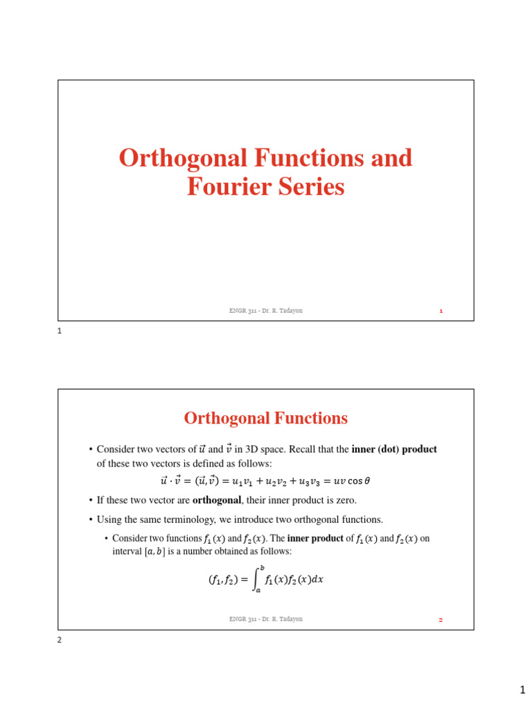 2 - Orthogonal Functions and Fourier Series | PDF | Fourier Series ...