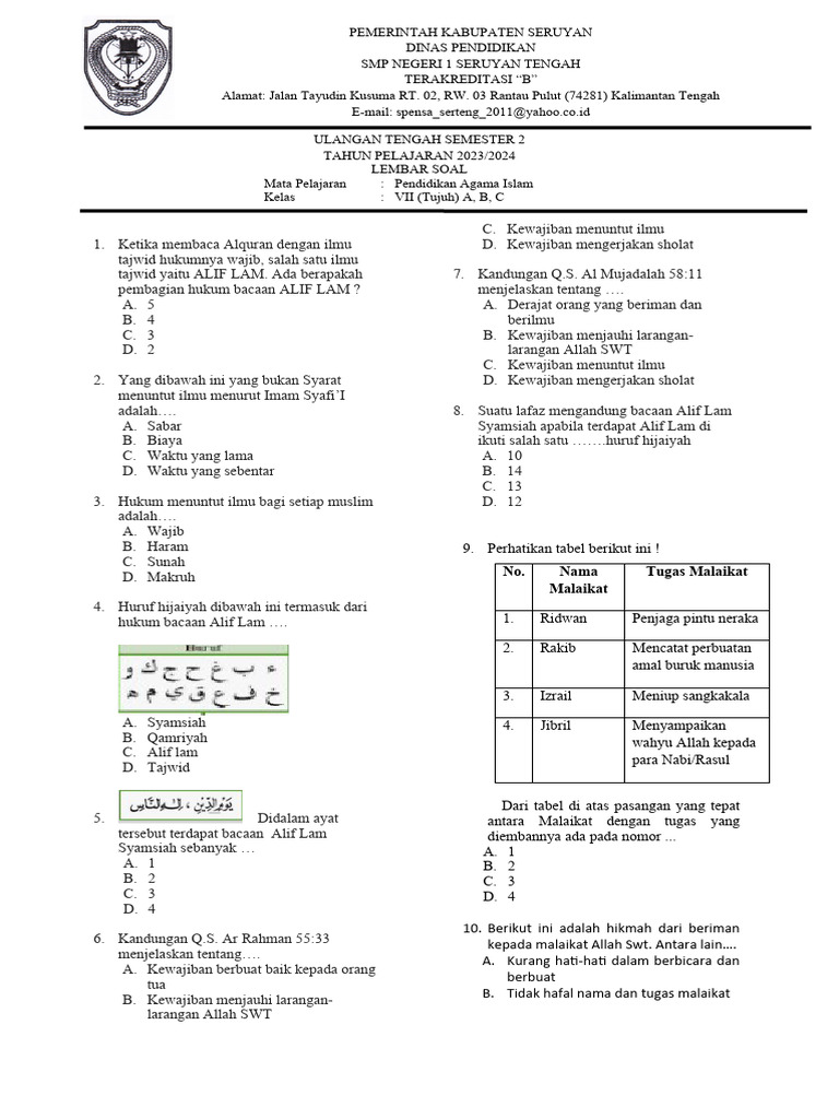 Soal UTS PAI Kelas VII | PDF