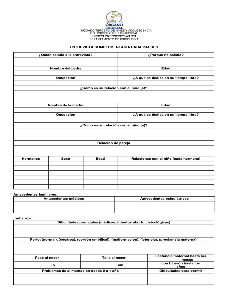 Entrevista Complementaria A Padres | PDF | Escuelas | Desarrollo humano