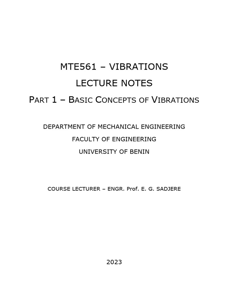 MTE 561 Lecture Notes - Basic Concepts of Vibrations | Download Free ...