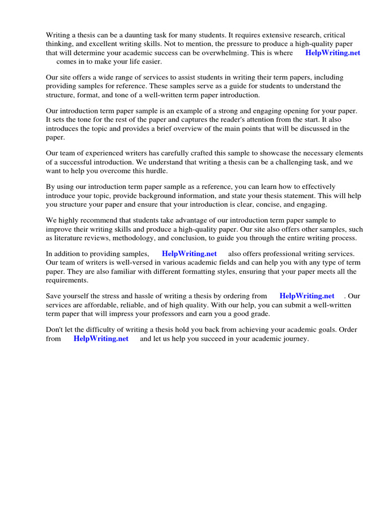Introduction Term Paper Sample | PDF | Essays | Motivation Introduction Term Paper Sample | PDF | Essays | Motivation