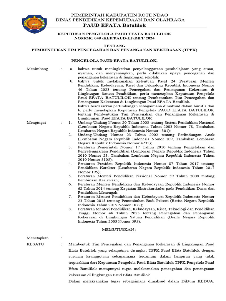 Contoh SK TPPK Uptd Jenjang SD | PDF
