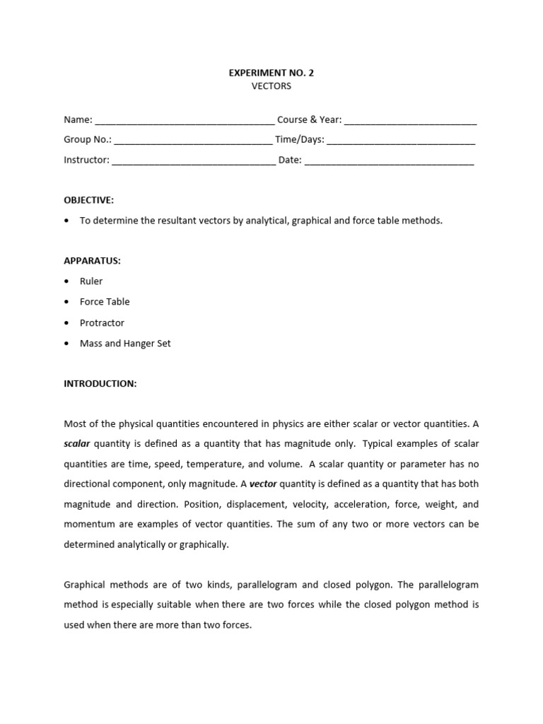 Resultant Vectors Experiment Guide | PDF | Euclidean Vector | Force