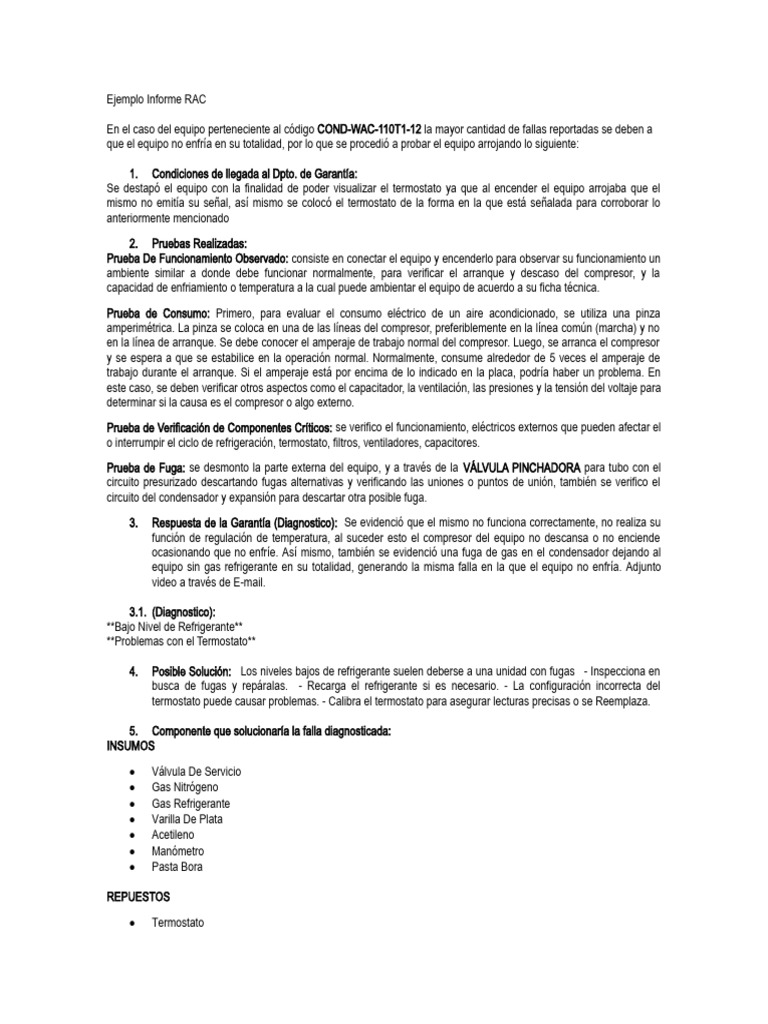 Diagnóstico y Solución RAC COND-WAC-110T1-12 | PDF | Termostato ...