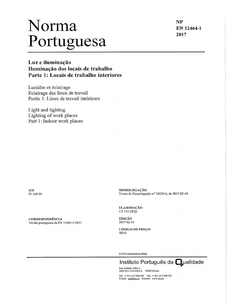 NP EN 12464-1_2017 - Luz e iluminação. Iluminação dos locais de ...