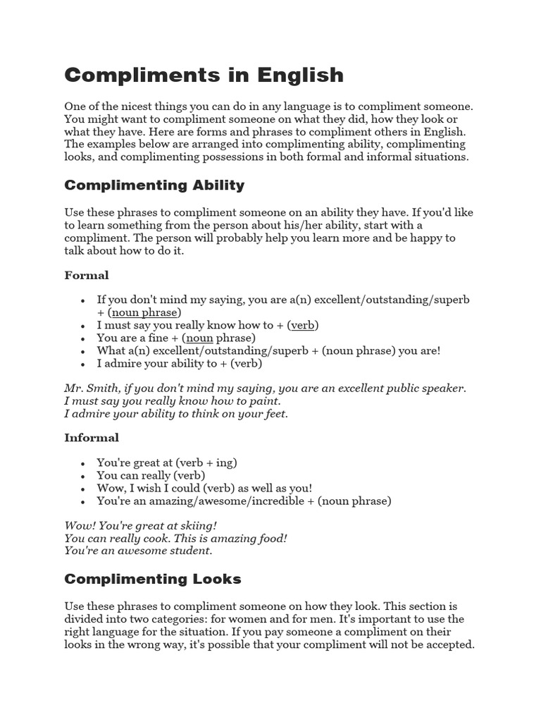 Compliments in English | PDF | Verb | Noun