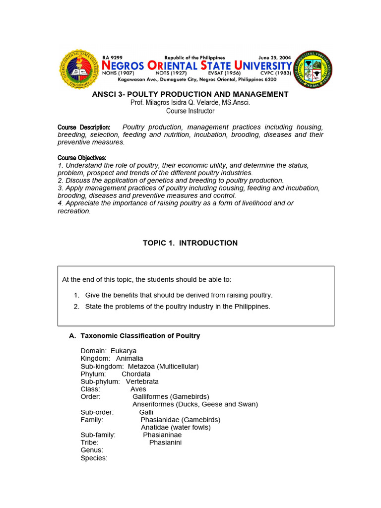 ANSCI 3 - Topic 1 5 | PDF | Chicken | Poultry