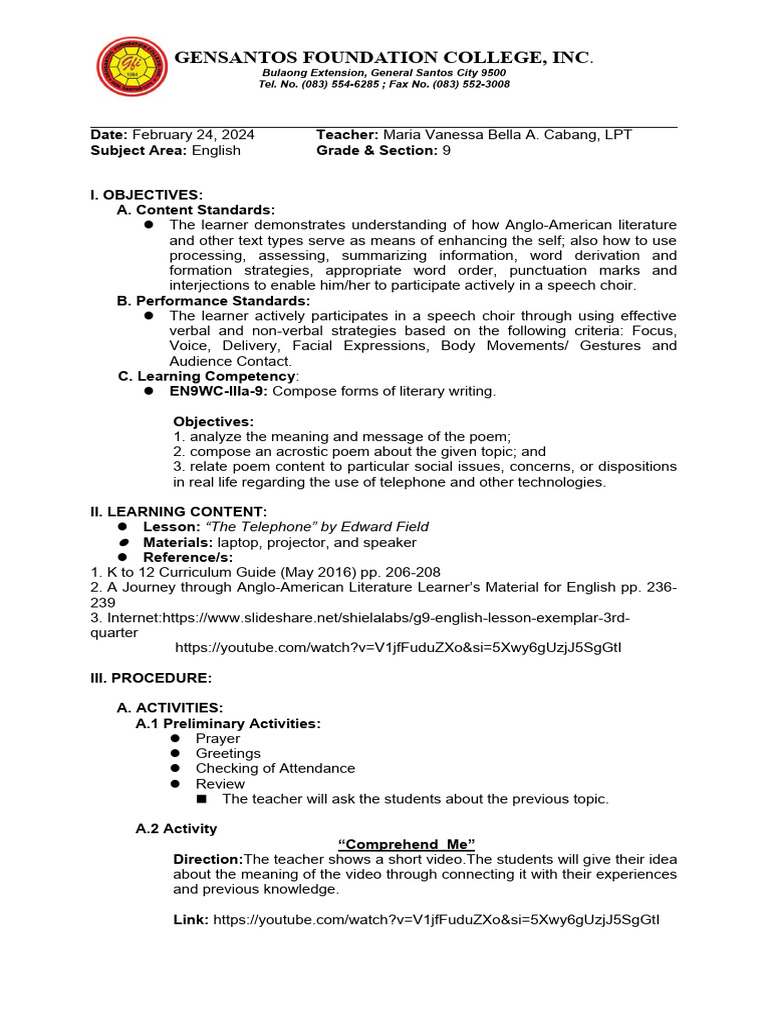 TTL2-SAMPLE-LESSON-PLAN | PDF | Lesson Plan | Nonverbal Communication