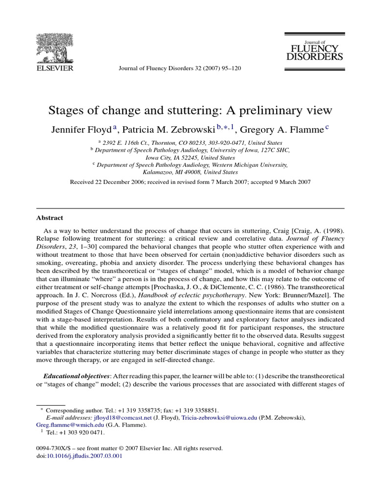 Stages of Change and Stuttering: A Preliminary View: Jennifer Floyd ...
