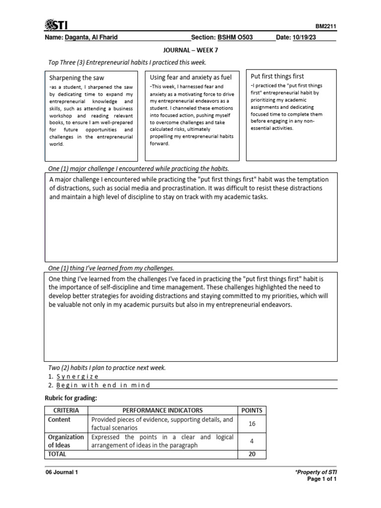 Daganta Bshmo503 Entrep (06journal1) | PDF | Disciplines | Social Psychology