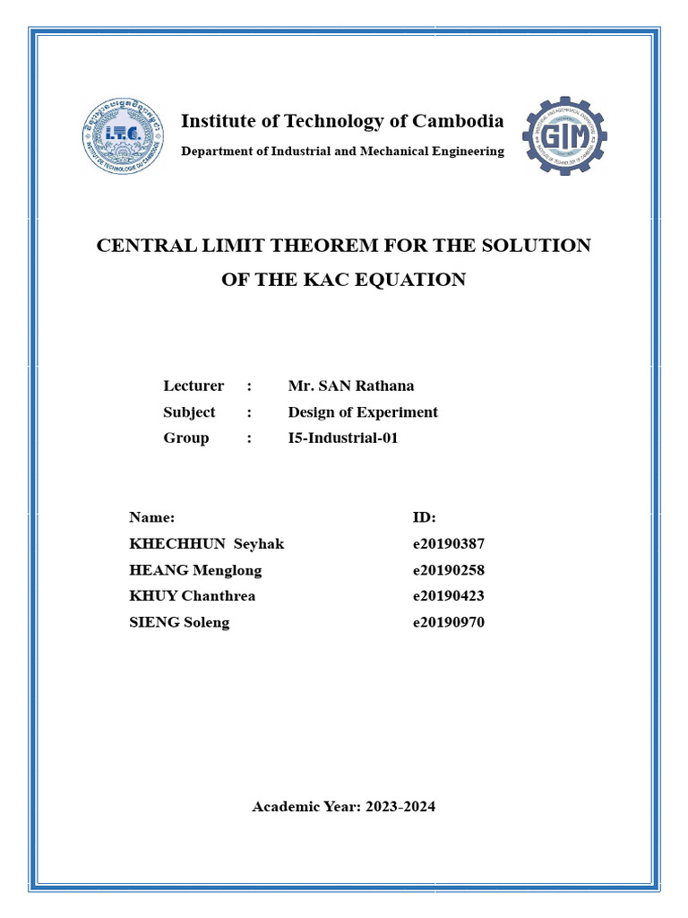CENTRAL LIMIT THEOREM FOR THE SOLUTION OF THE KAC EQUATION | PDF ...