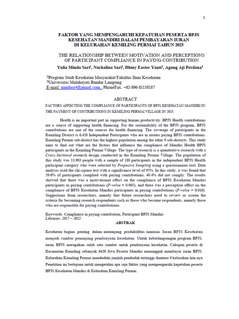 Jurnal Faktor Yang Mempengaruhi Kepatuhan Peserta BPJS Kesehatan ...