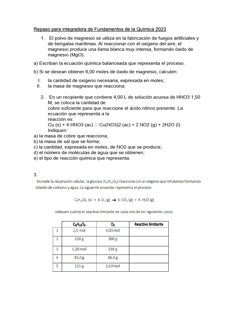 Repaso Integradora 2023 | PDF | Velocidad de reacción | Equilibrio químico
