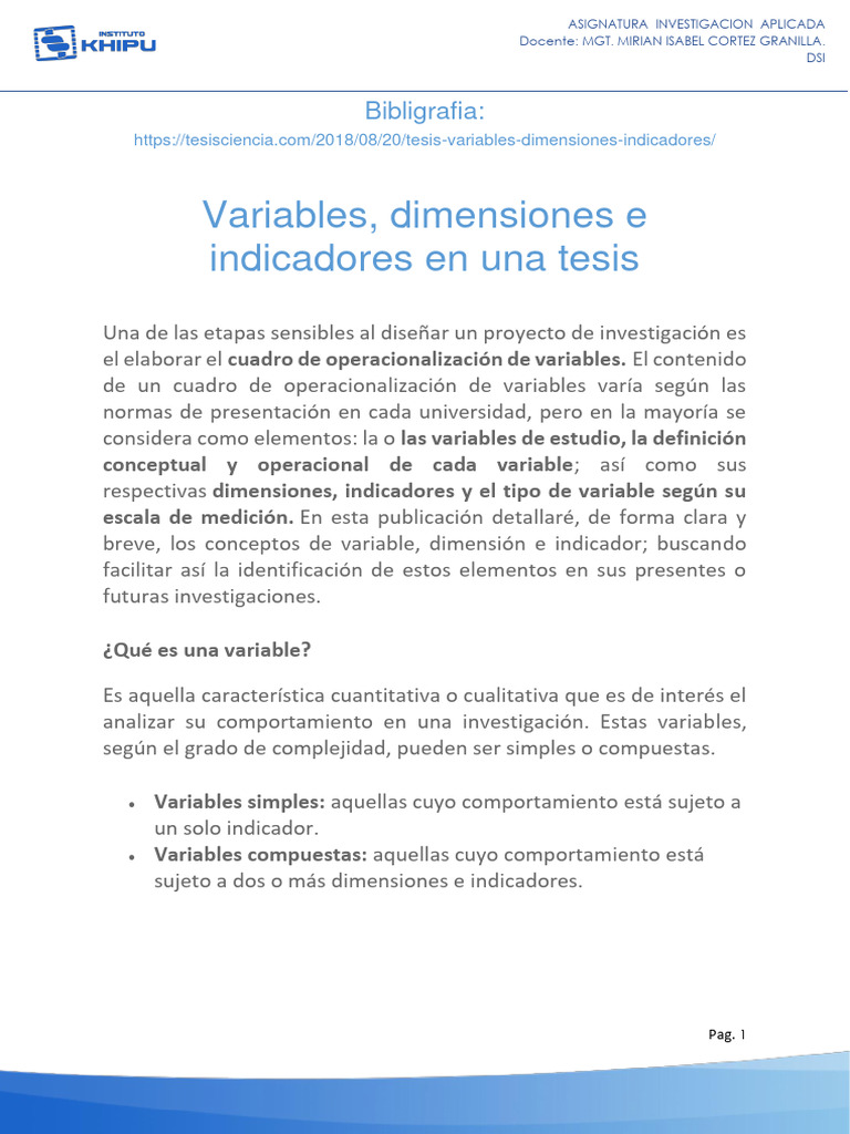 Variables, Dimensiones e Indicadores | PDF | Cognición | Science
