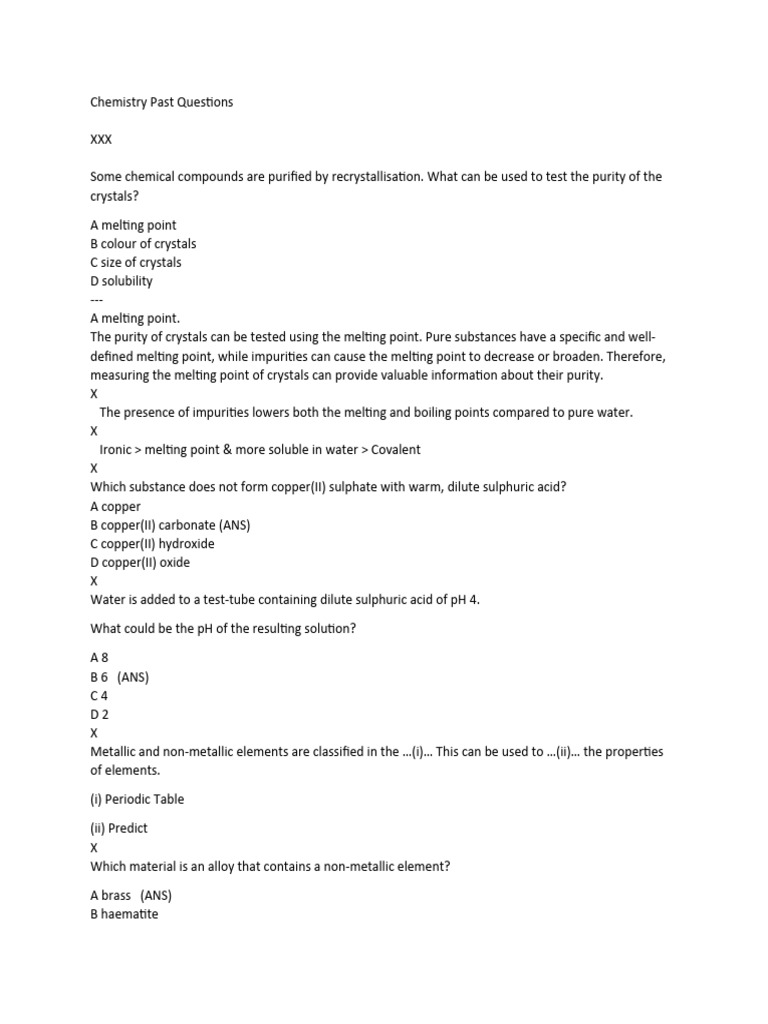 Chemistry Past Questions | PDF | Oxide | Hydroxide