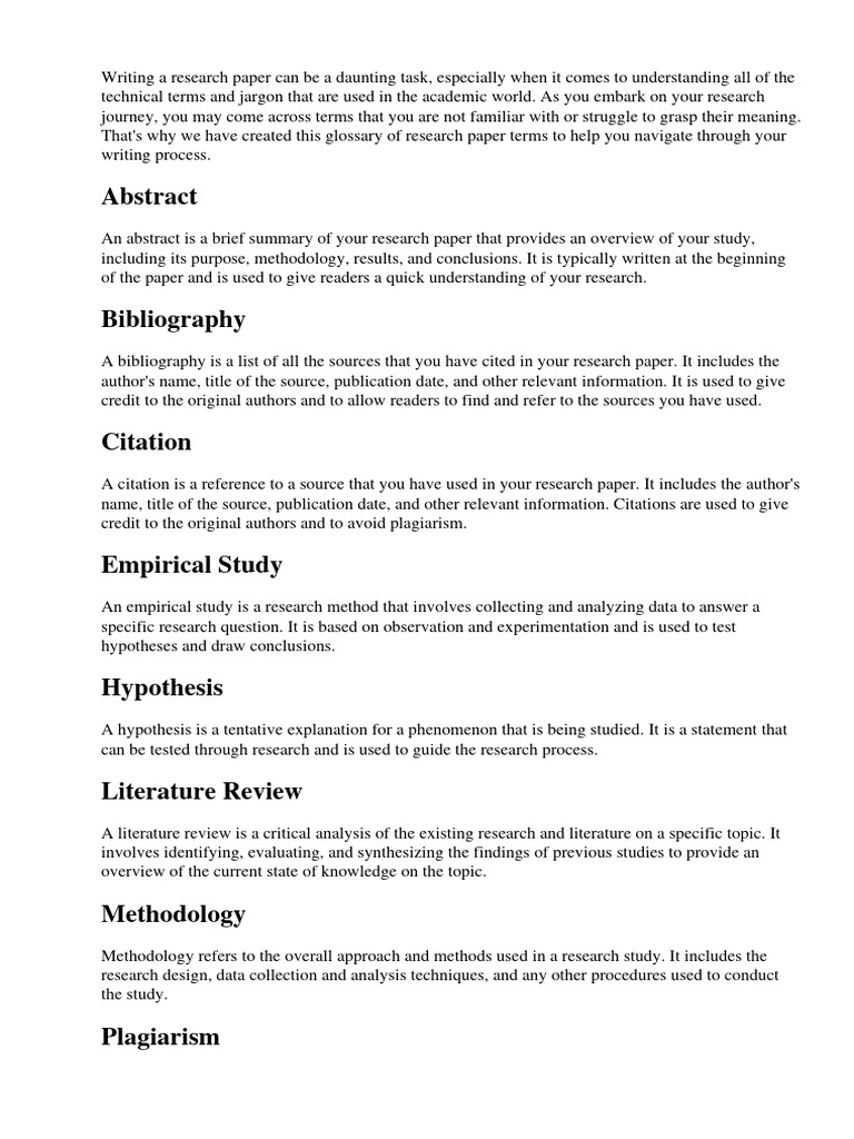 Glossary of Research Paper Terms | PDF | Methodology | Academic Publishing