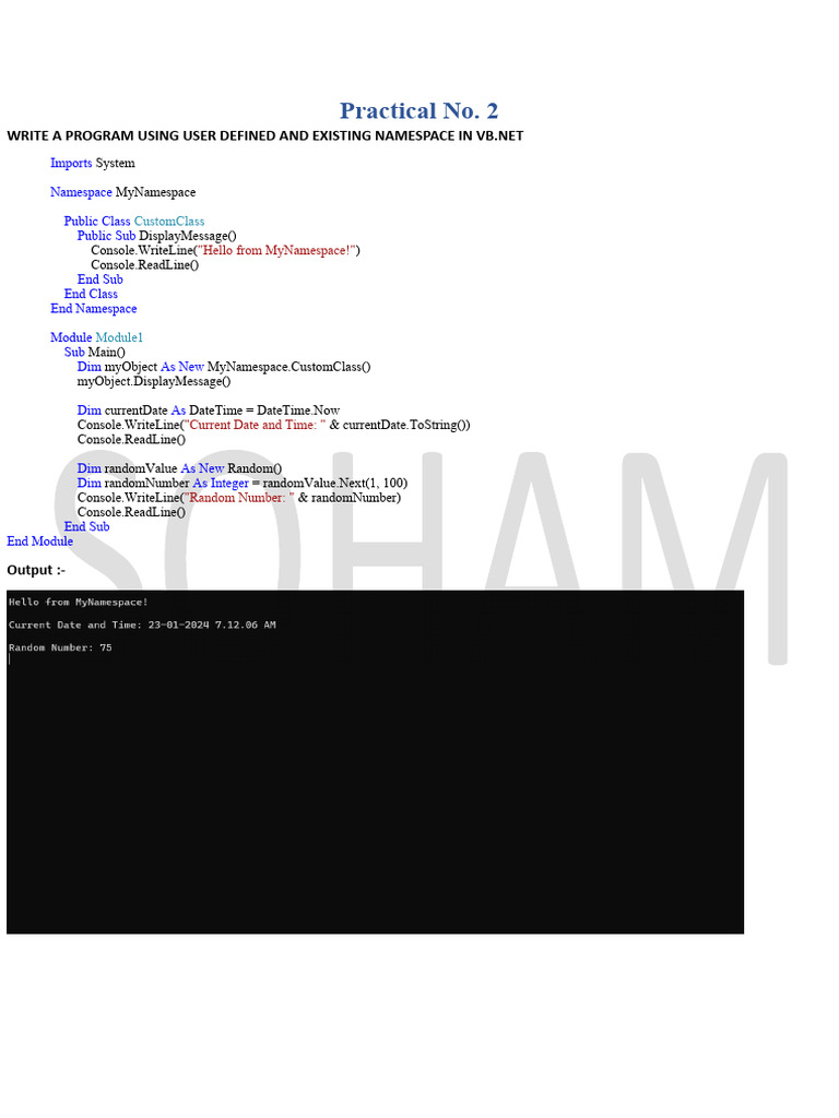 VB.NET Program with User Defined Namespace | PDF | Computers