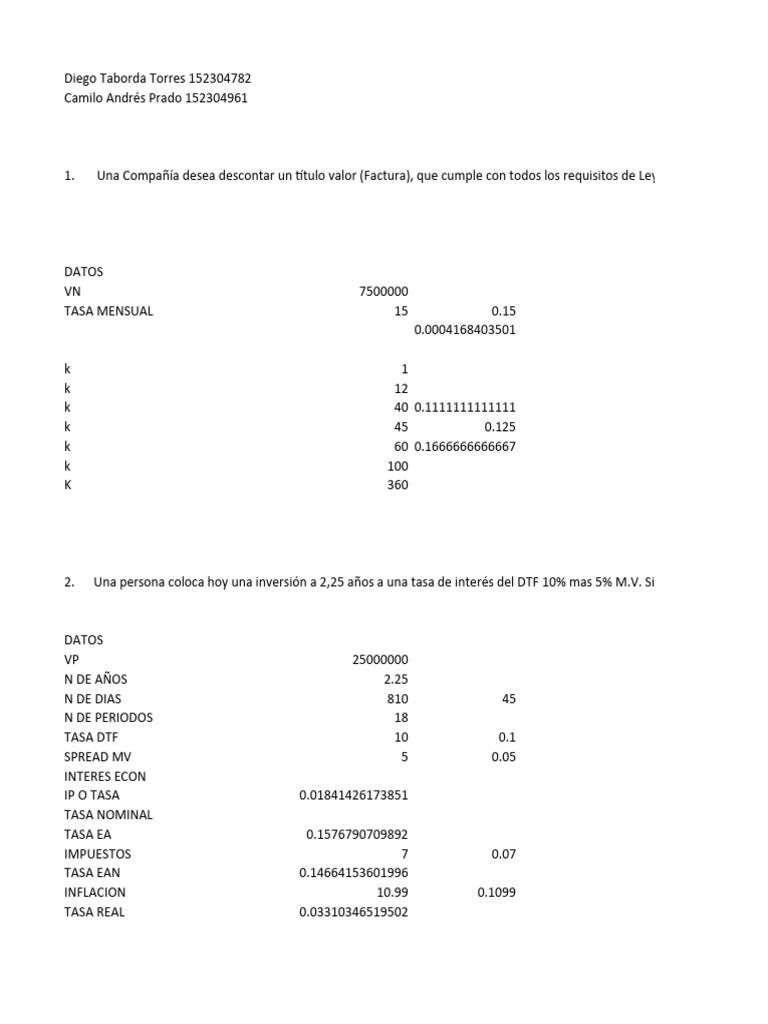 Segundo Taller DTT | PDF | Economias | Interés