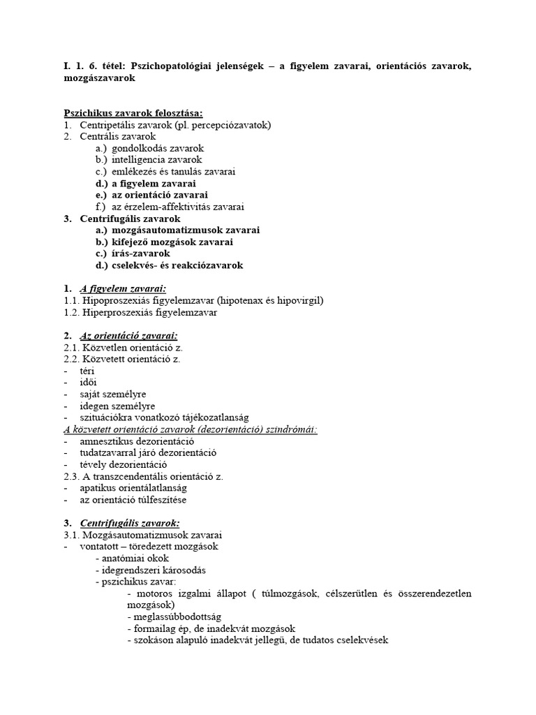 Pszichopatológia Tétel 4. | PDF