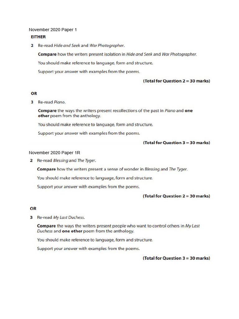 Anthology Poetry Pastpaper Question | PDF