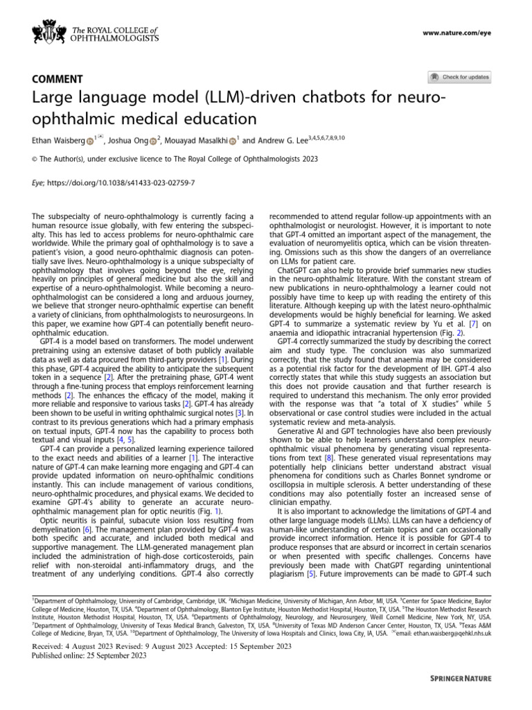 Large language model (LLM)-driven chatbots for neuro-ophthalmic medical ... Large language model (LLM)-driven chatbots for neuro-ophthalmic medical ...