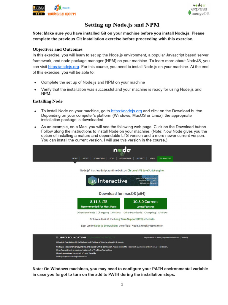 Exercise 1 - Setting Up Node - Js and NPM | PDF Exercise 1 - Setting Up Node - Js and NPM | PDF