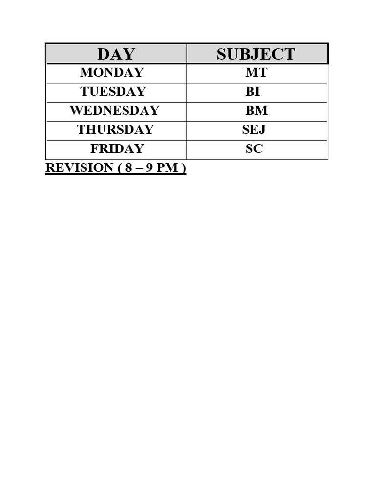 Timetable Form 1 | PDF