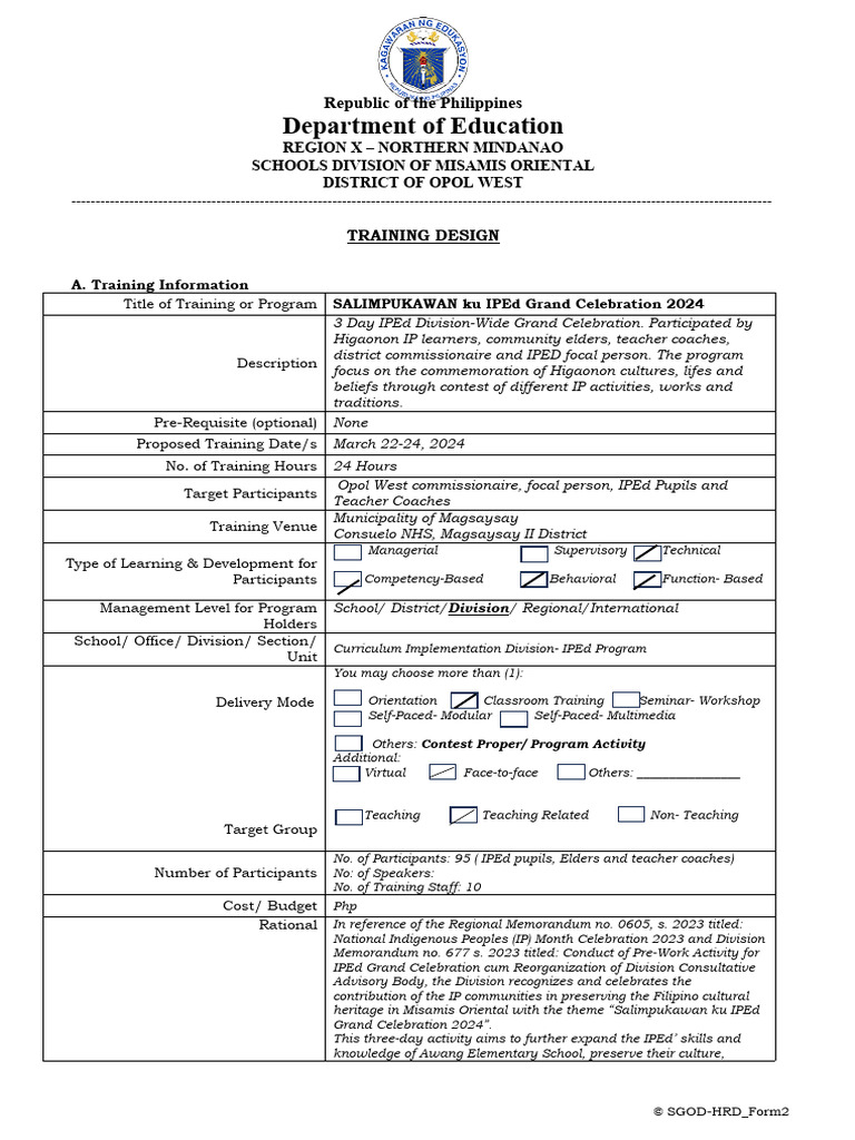 IPED TraINING MATRIX - 2024 | PDF | Indigenous Peoples