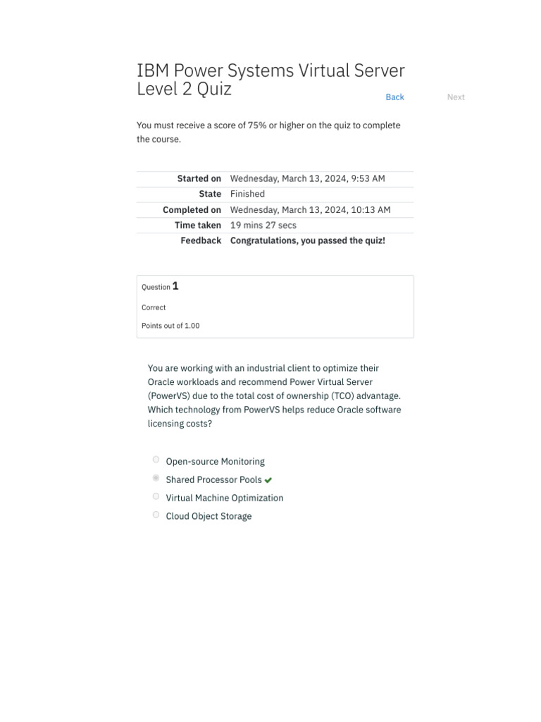 IBM Power Systems Virtual Server Level 2 Quiz - Attempt Review | PDF | Cloud Computing ...