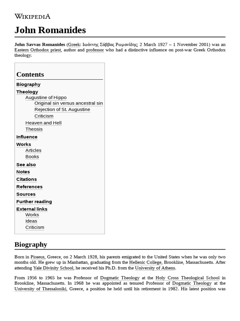 John Romanides | PDF | Religious Belief And Doctrine | Theology