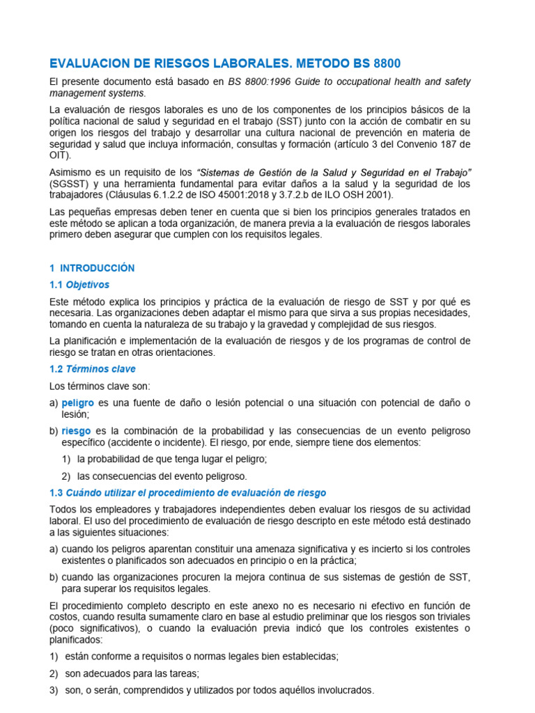 Evaluación de Riesgos Método BS8800 | PDF | Riesgo | Evaluación de riesgos