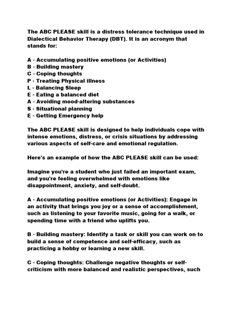3. ABC Please Skill | PDF | Dialectical Behavior Therapy | Emotional ...