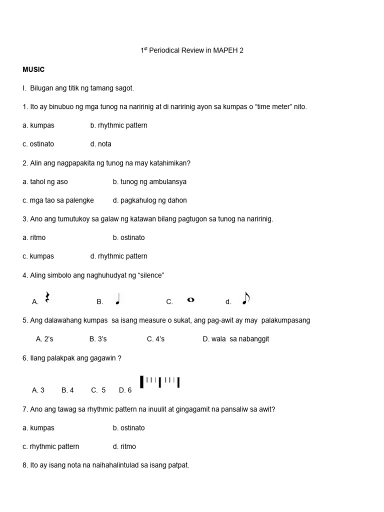 1st Periodical Review in MAPEH 2 | PDF