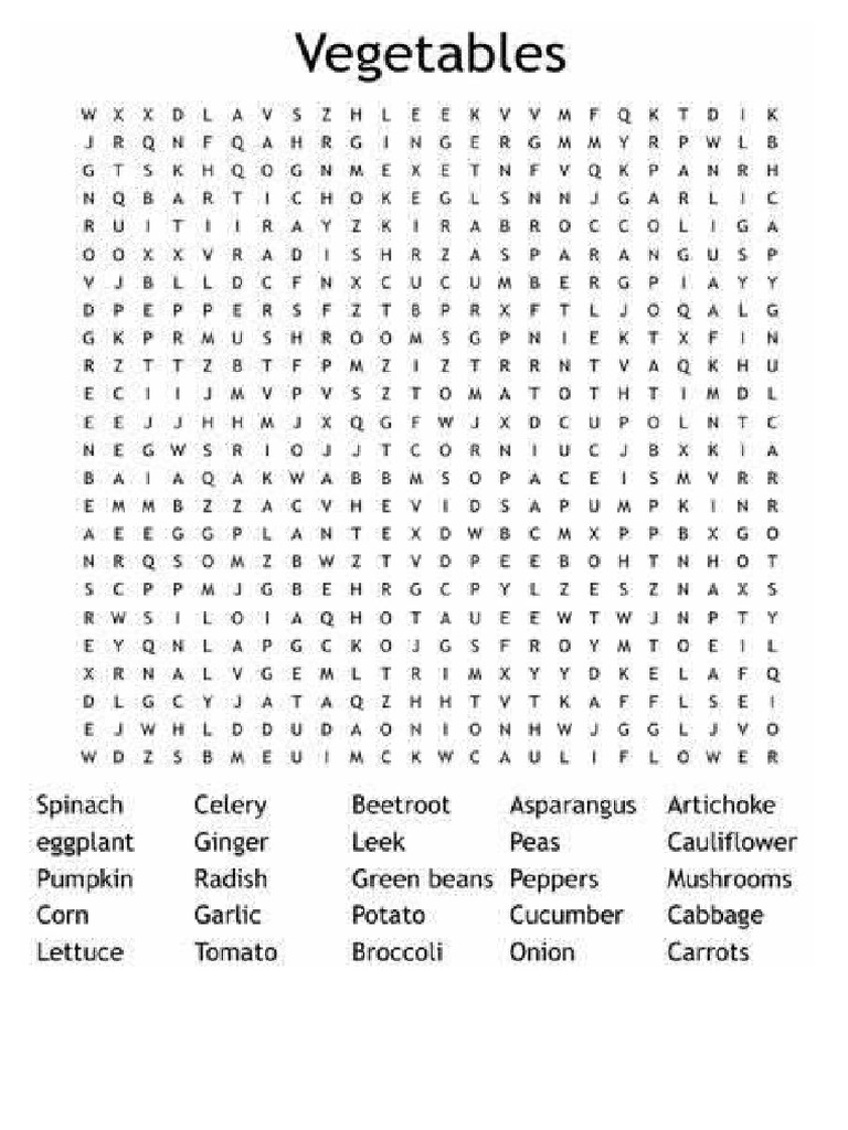Vegetables - ESL Wordsearch and Crossword | PDF