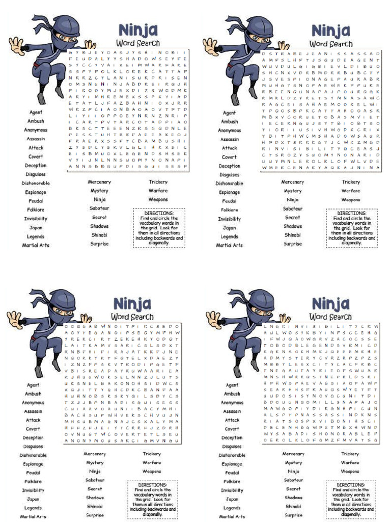 6 Ninja ESL Wordsearches | PDF