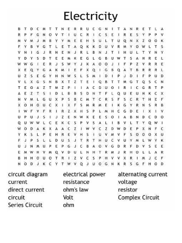 Electricity - ESL Wordsearch and Crossword | PDF