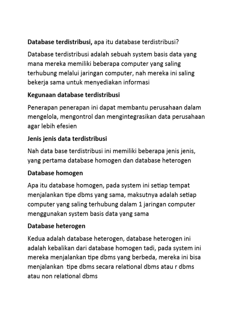 Database Terdistribusi: Homogen vs Heterogen | PDF | Komputer