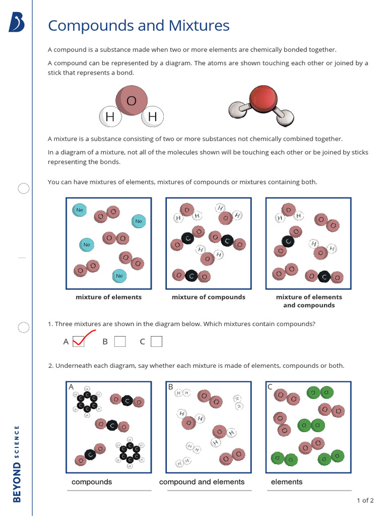 Compounds and Mixtures Worksheet | PDF | Chemical Compounds | Chemical ...