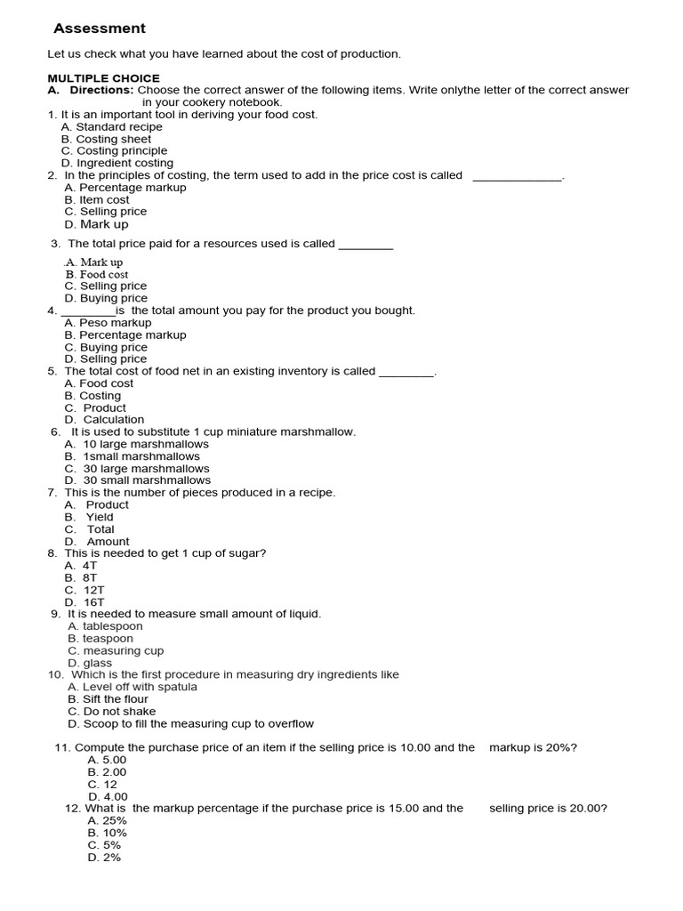 Assessment in Calculating Cost of Production | PDF | Prices | Cakes Assessment in Calculating Cost of Production | PDF | Prices | Cakes